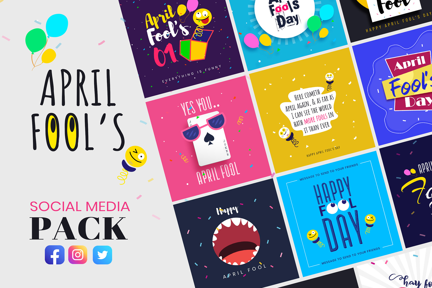 April Fool's Day Social Media Pack, a Social Media Template by VictorThemes