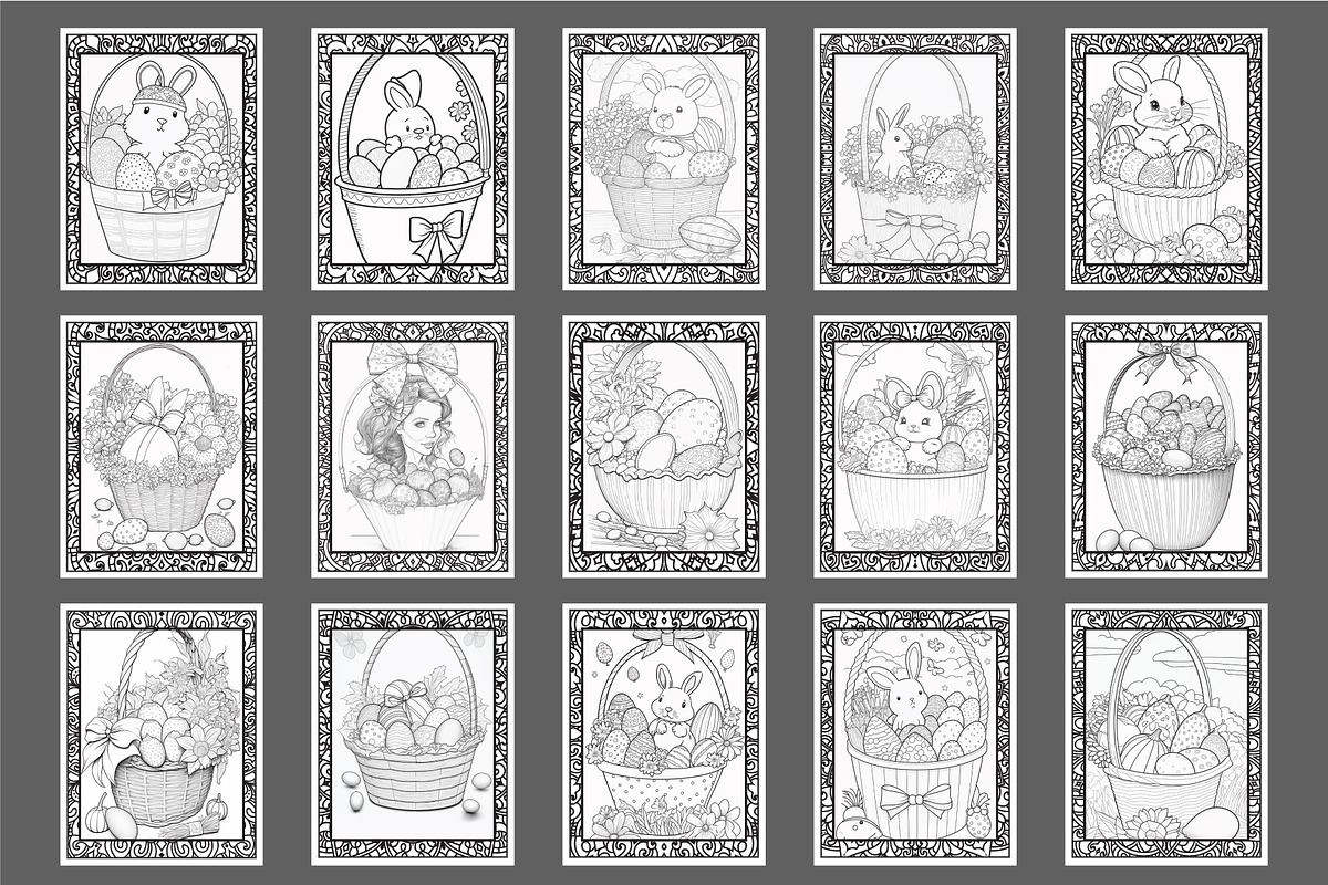 63 Easter Egg Basket Coloring Pages, a Seasonal Illustration by Blue ...