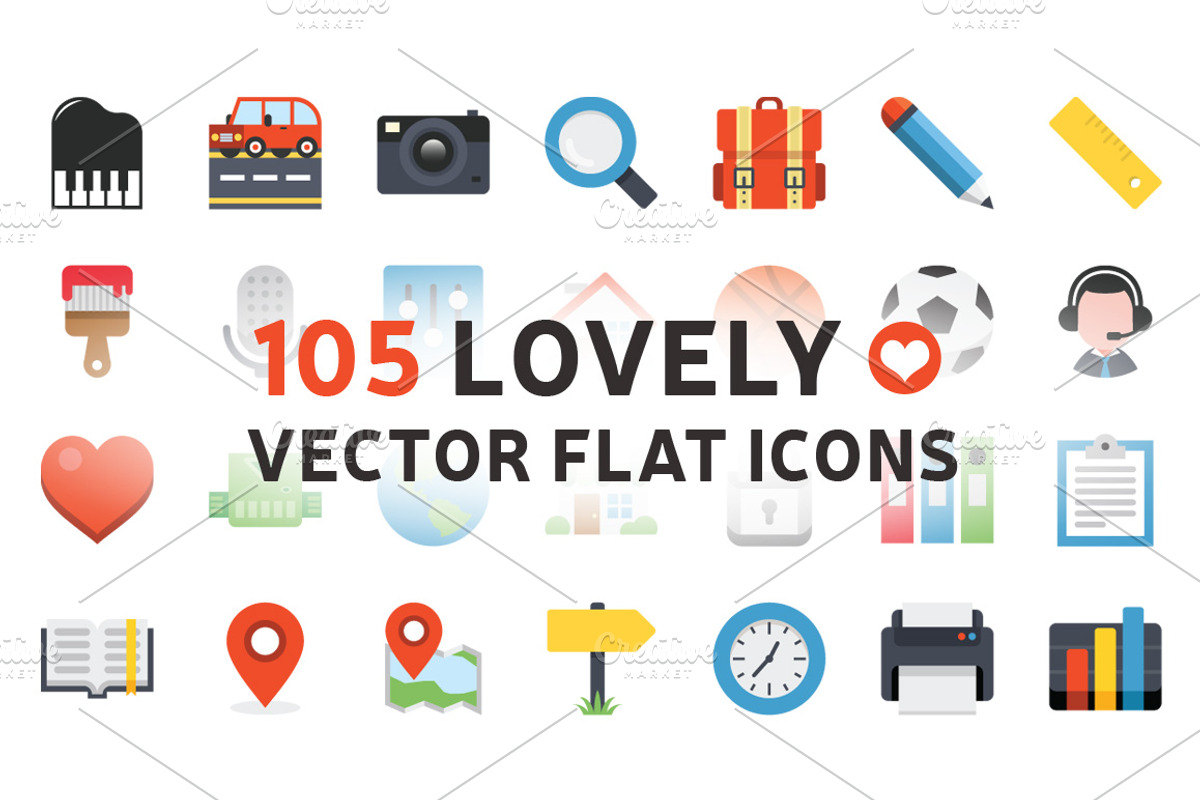 105 LOVELY VECTOR FLAT ICONS, an Icon by Manudesign