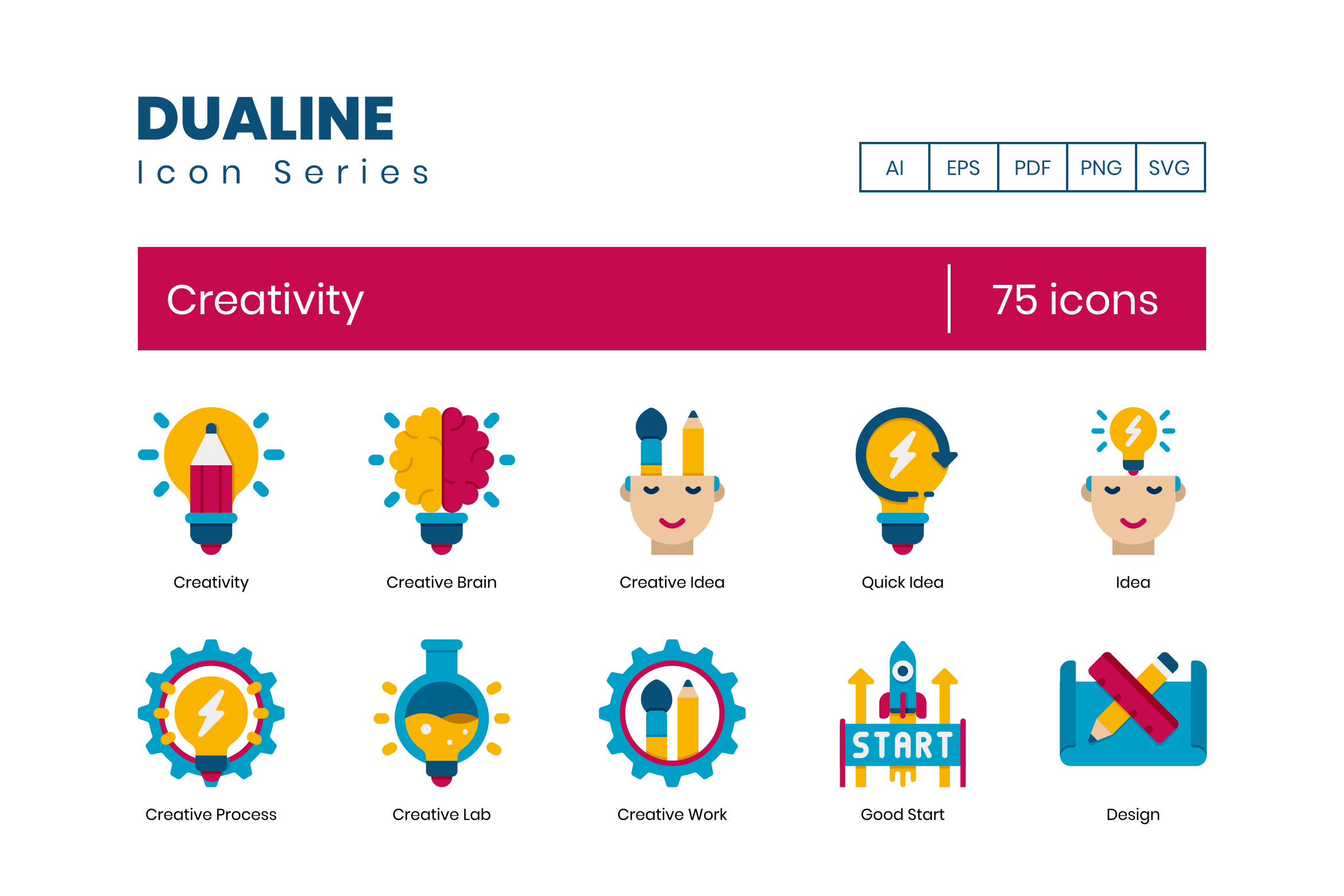 75 Creativity Icons | Dualine Flat, an Icon by Flat Icons | Creative Market
