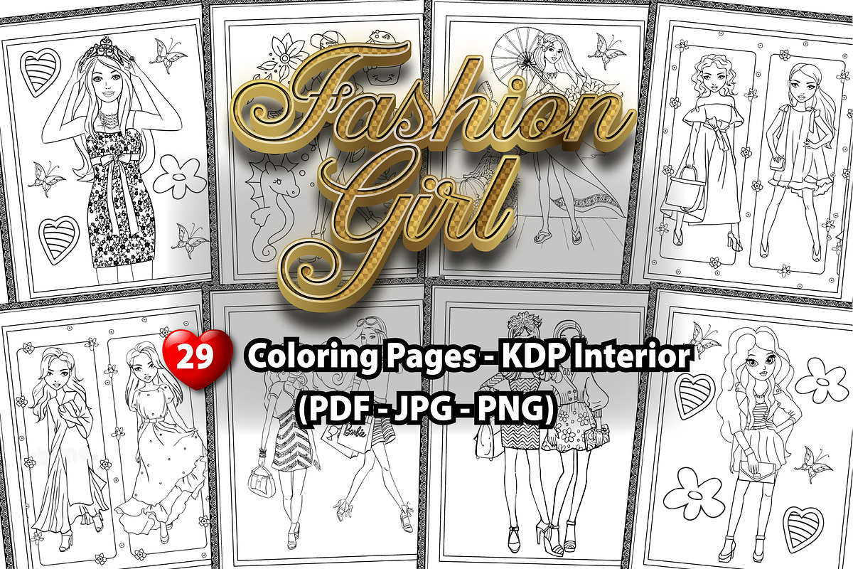 29 Fashion Girl Vector Coloring Page, an Object Illustration by Blue ...