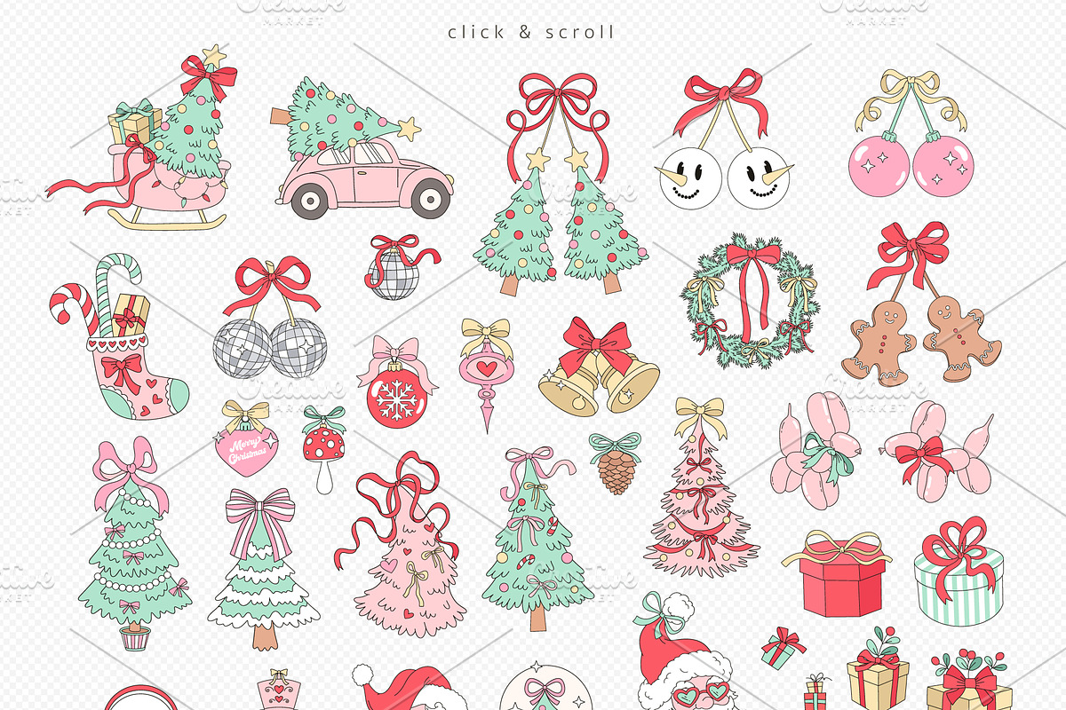 Preppy Coquette Christmas clip-arts, a Seasonal Illustration by @olga ...