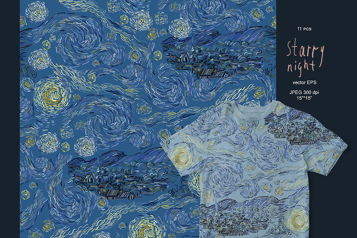 Starry night seamless vector set, a Pattern Graphic by PatternsBlooming ...