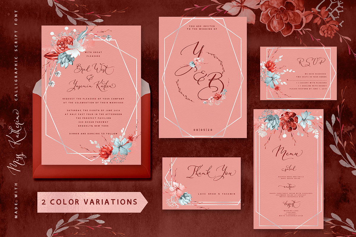Coral Floral Wedding graphic & font, an Invitation Template by IraDvilyuk