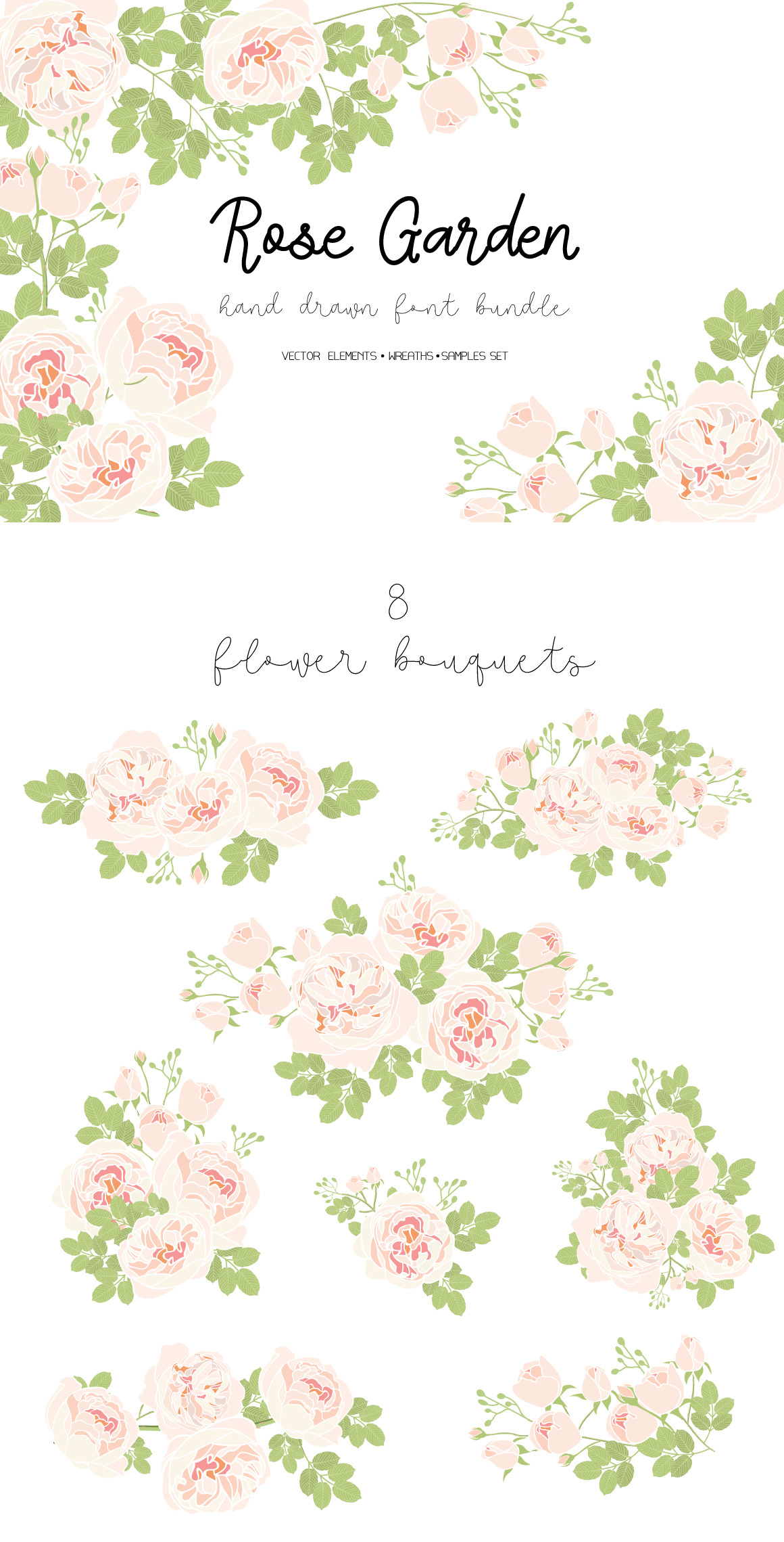 FONT SET&Rose Garden vector element, an Illustration by MooBeer