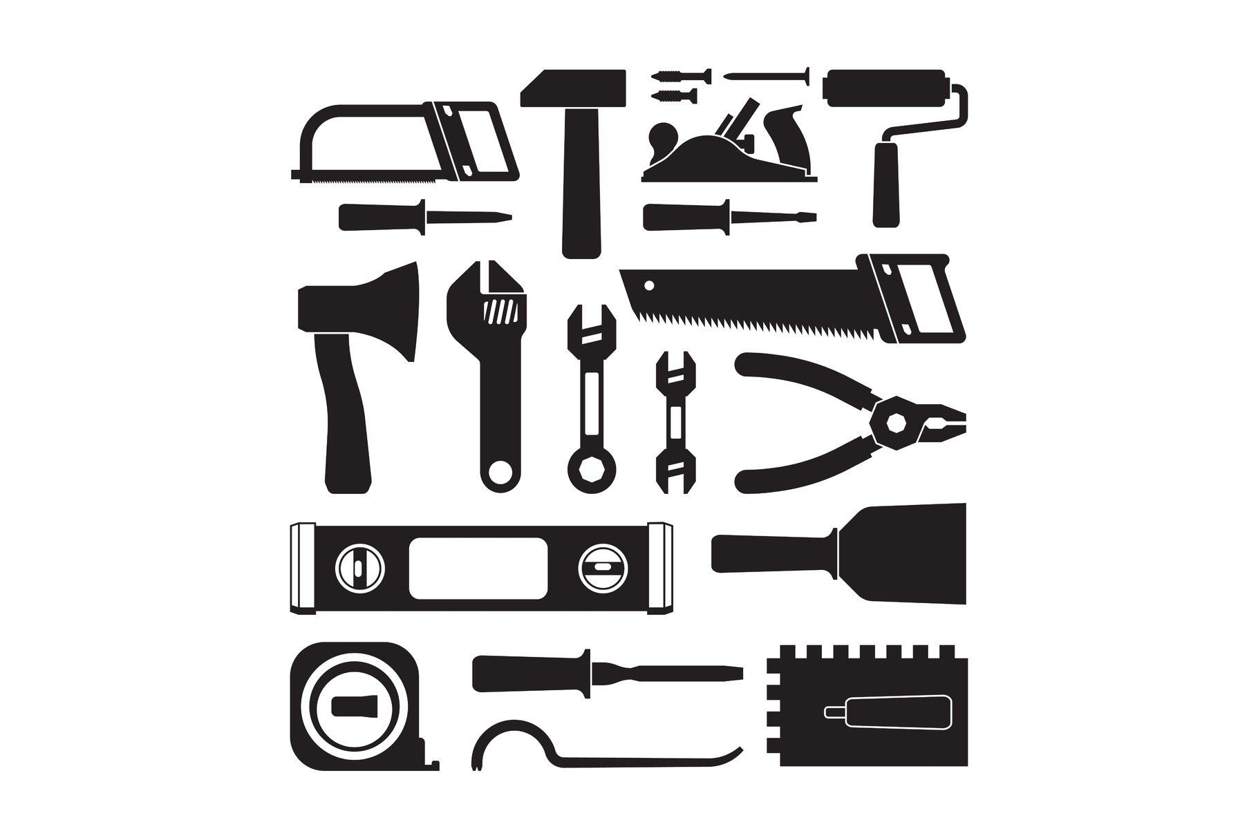 Different construction tools black | Illustrations ~ Creative Market