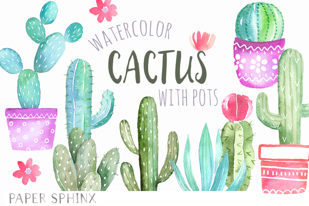 Watercolor Cactus Graphic Pack, an Illustration by PaperSphinx
