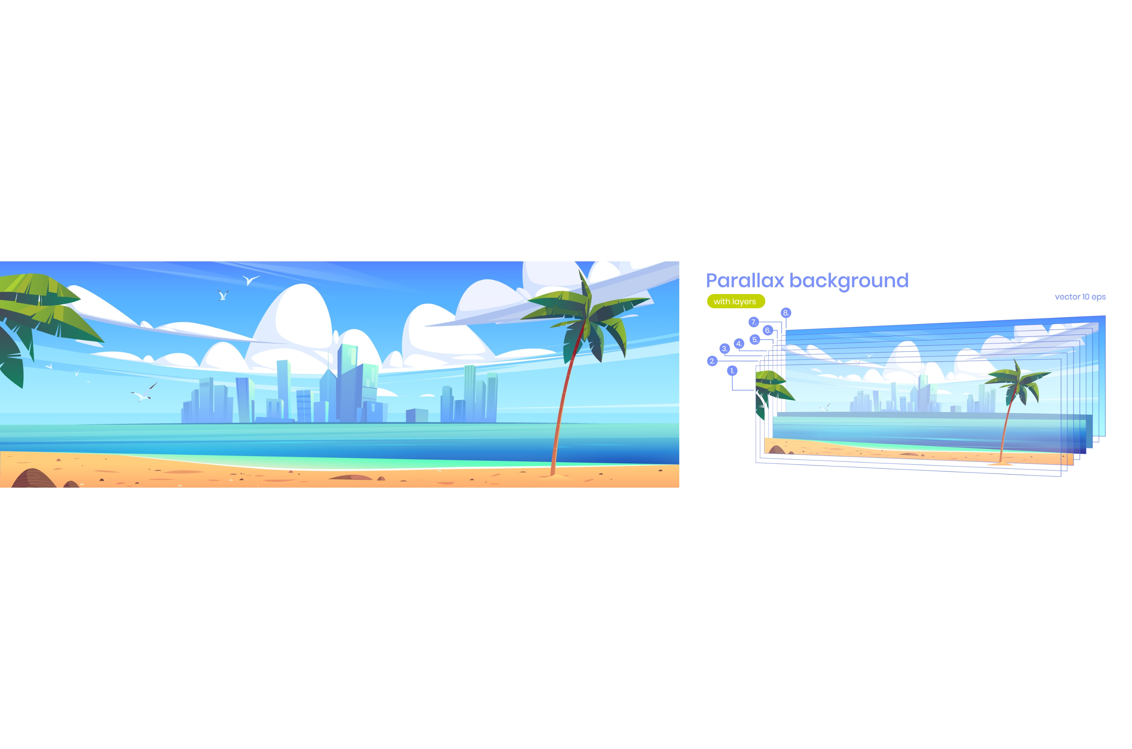 Parallax background with sea and, an Illustration by art PVP - market