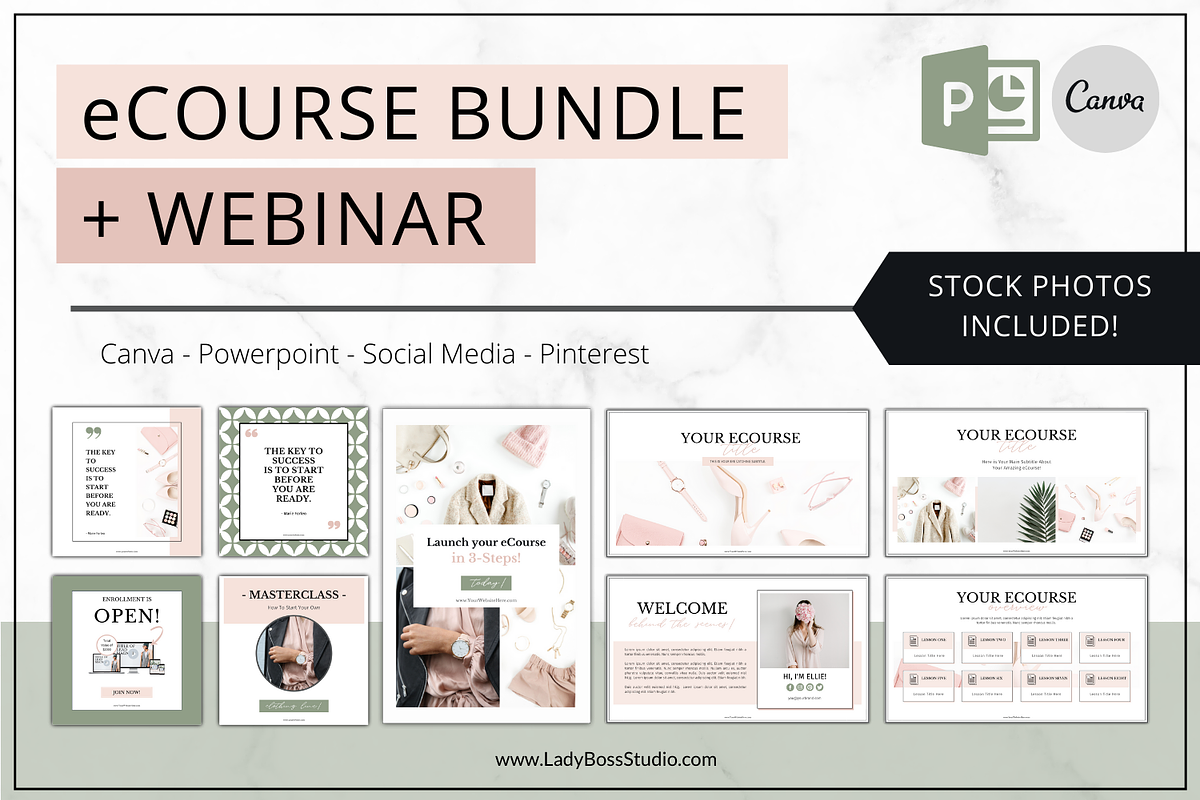 eCourse & Webinar Bundle | PPT Canva, a Presentation Template by Lady Boss Studio