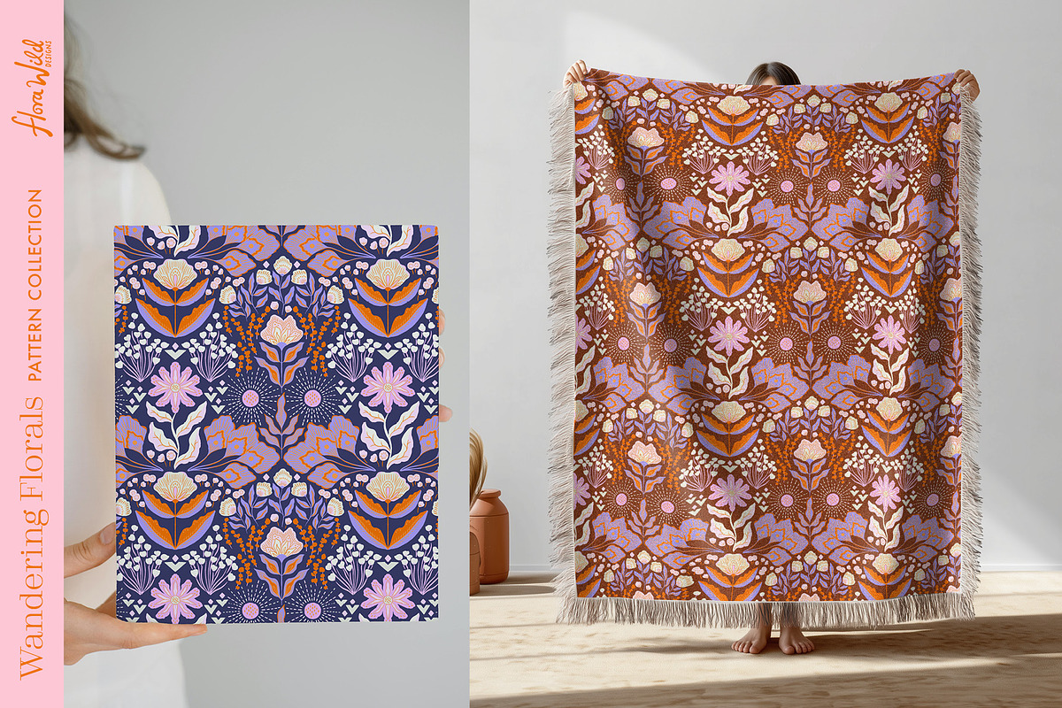 Wandering Bohemian Folk Florals, a Pattern Graphic by Flora Wild Designs