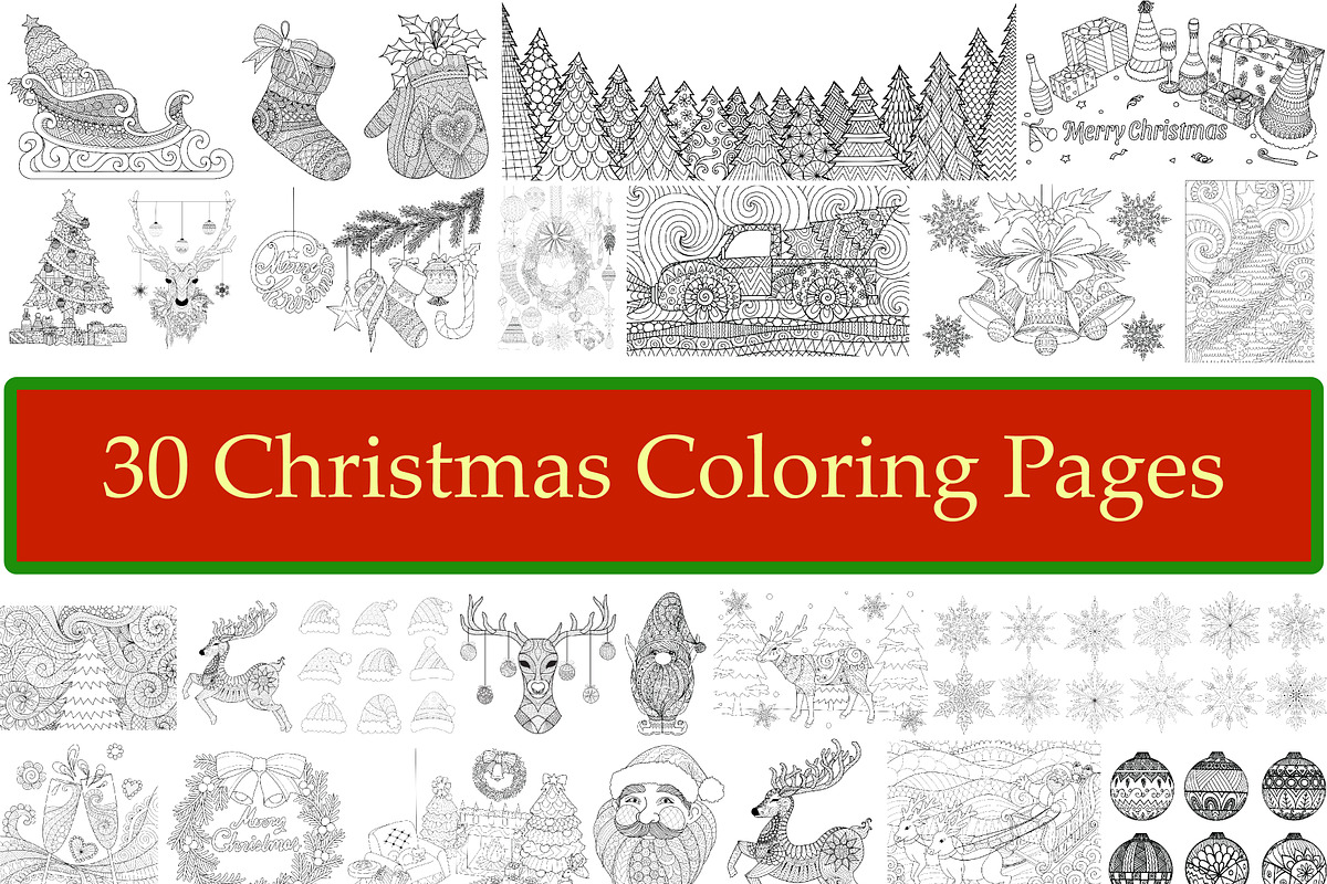 30 Christmas coloring pages, an Illustration by Somjai King