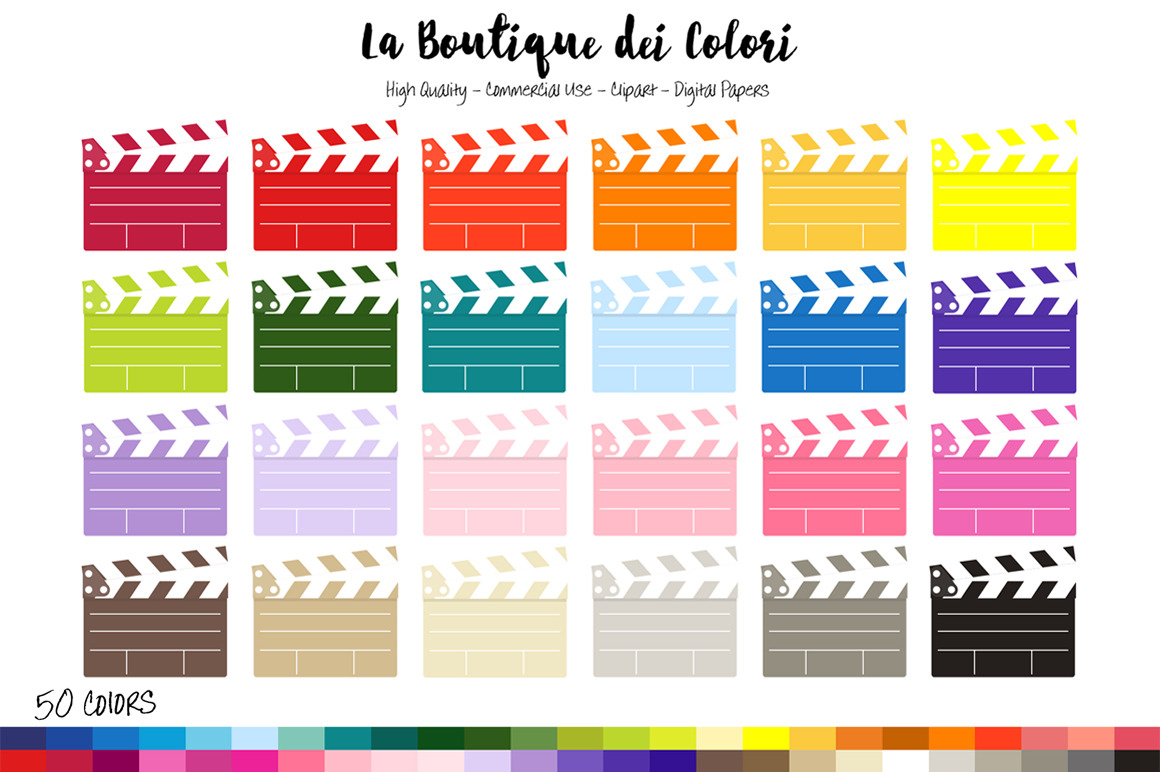 50 Rainbow Movie Clapboard Clipart, an Illustration by La Boutique dei ...