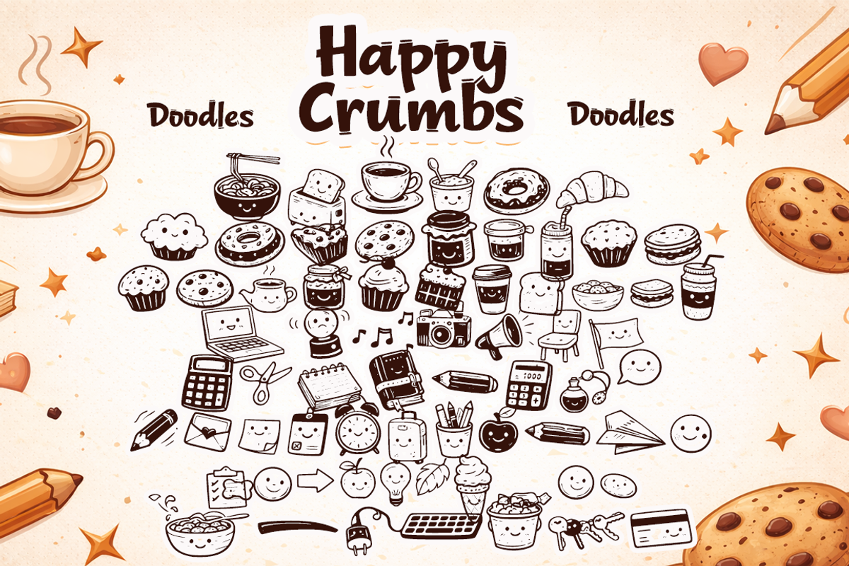 Happy Crumbs Playful With Doodles, a Handwritten Font by cocodesign