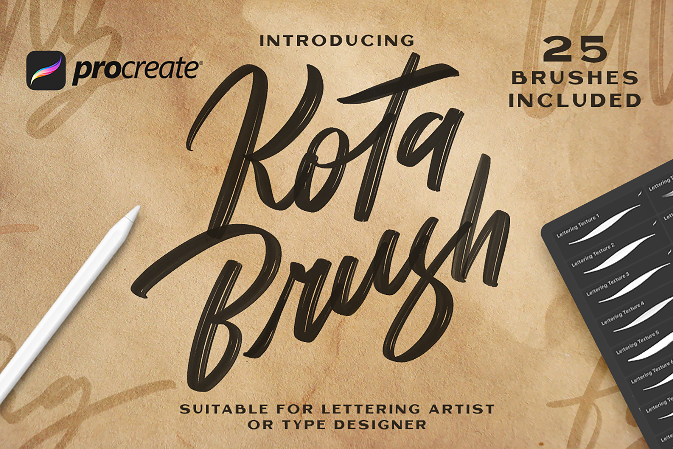 Kota Brush Lettering Procreate Brush, a Brush Add-On by StreaksideStd