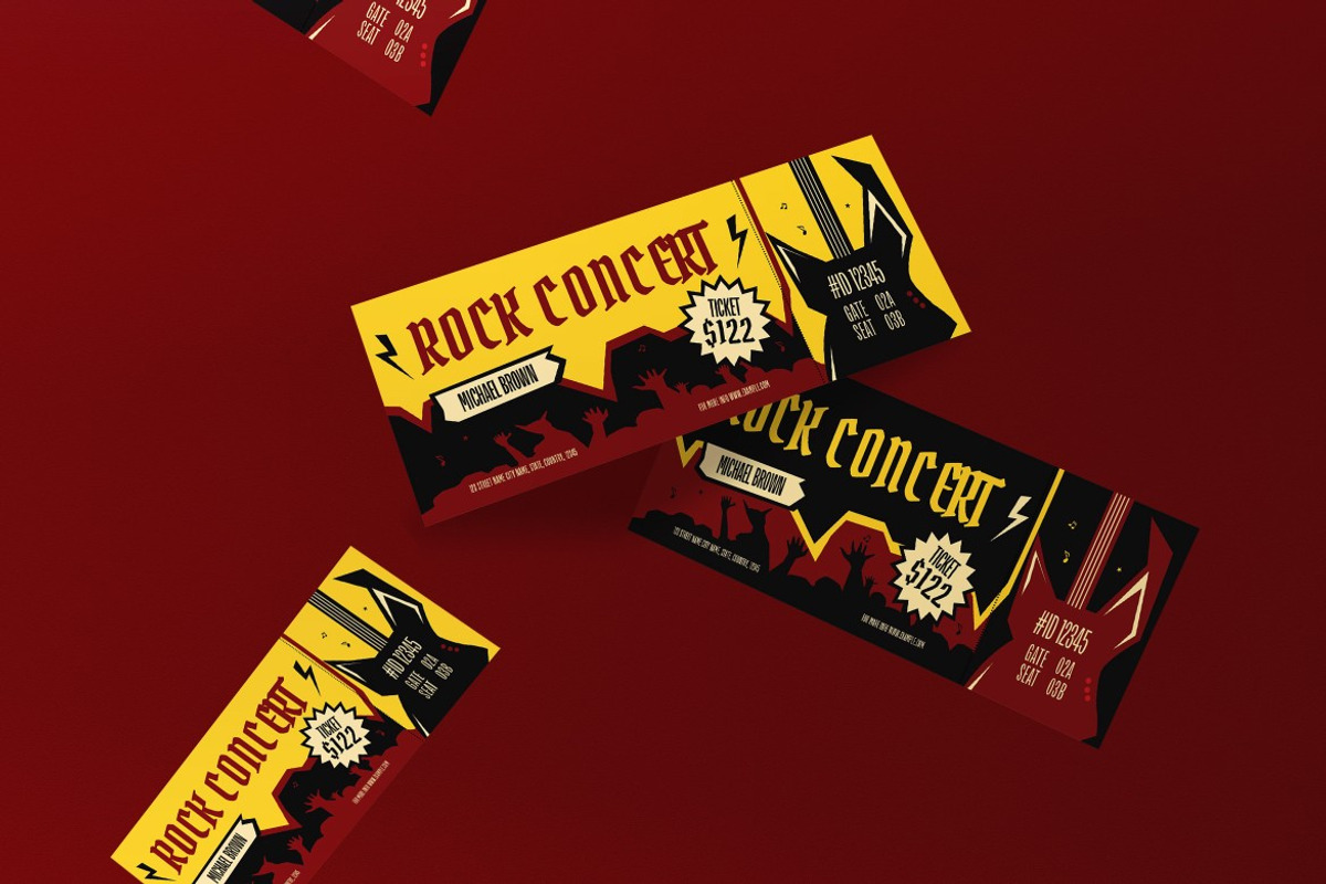 Rock Concert Ticket, a Card Template by graphicook