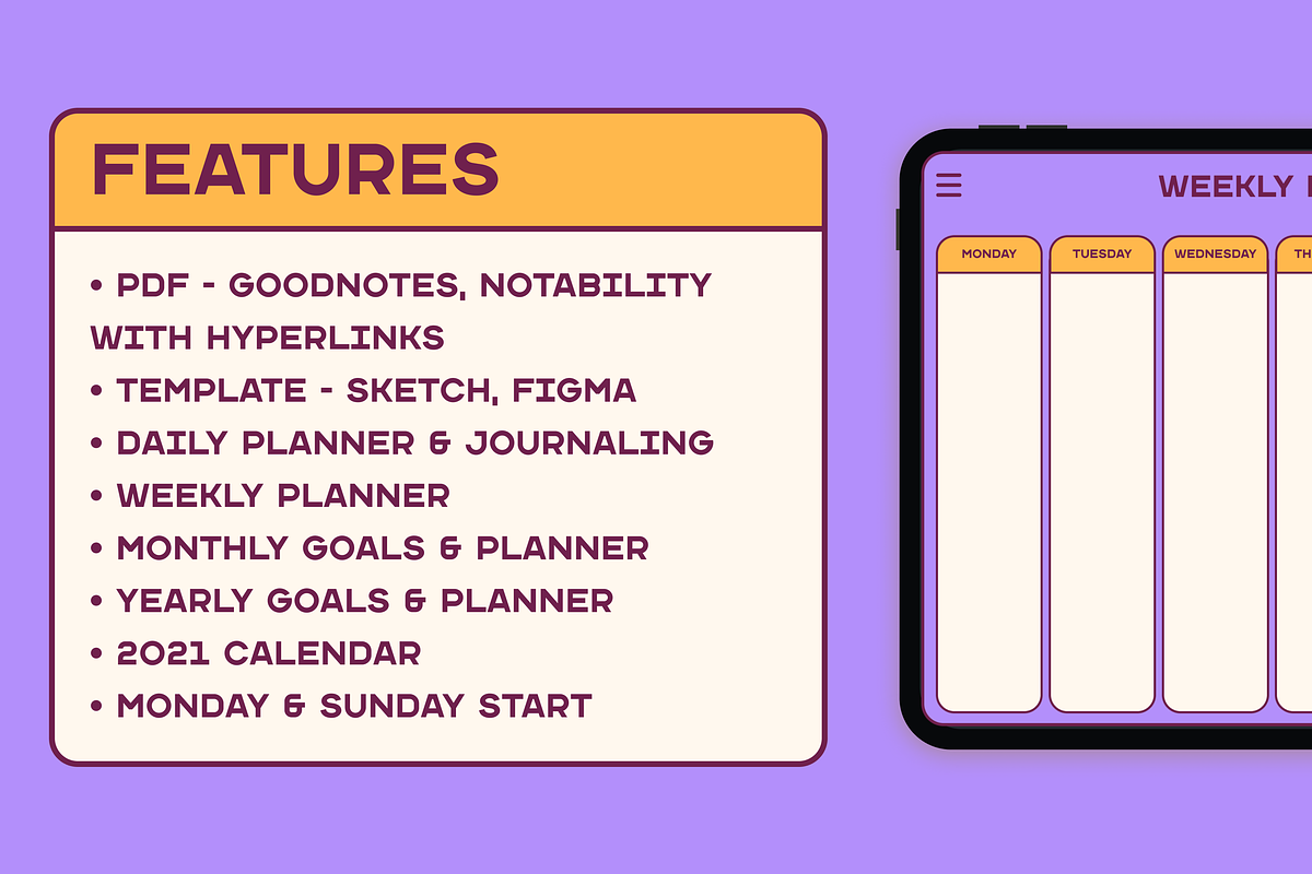 Retro Planner Hyperlinks Undated, a Templates & Theme by Luna Studio