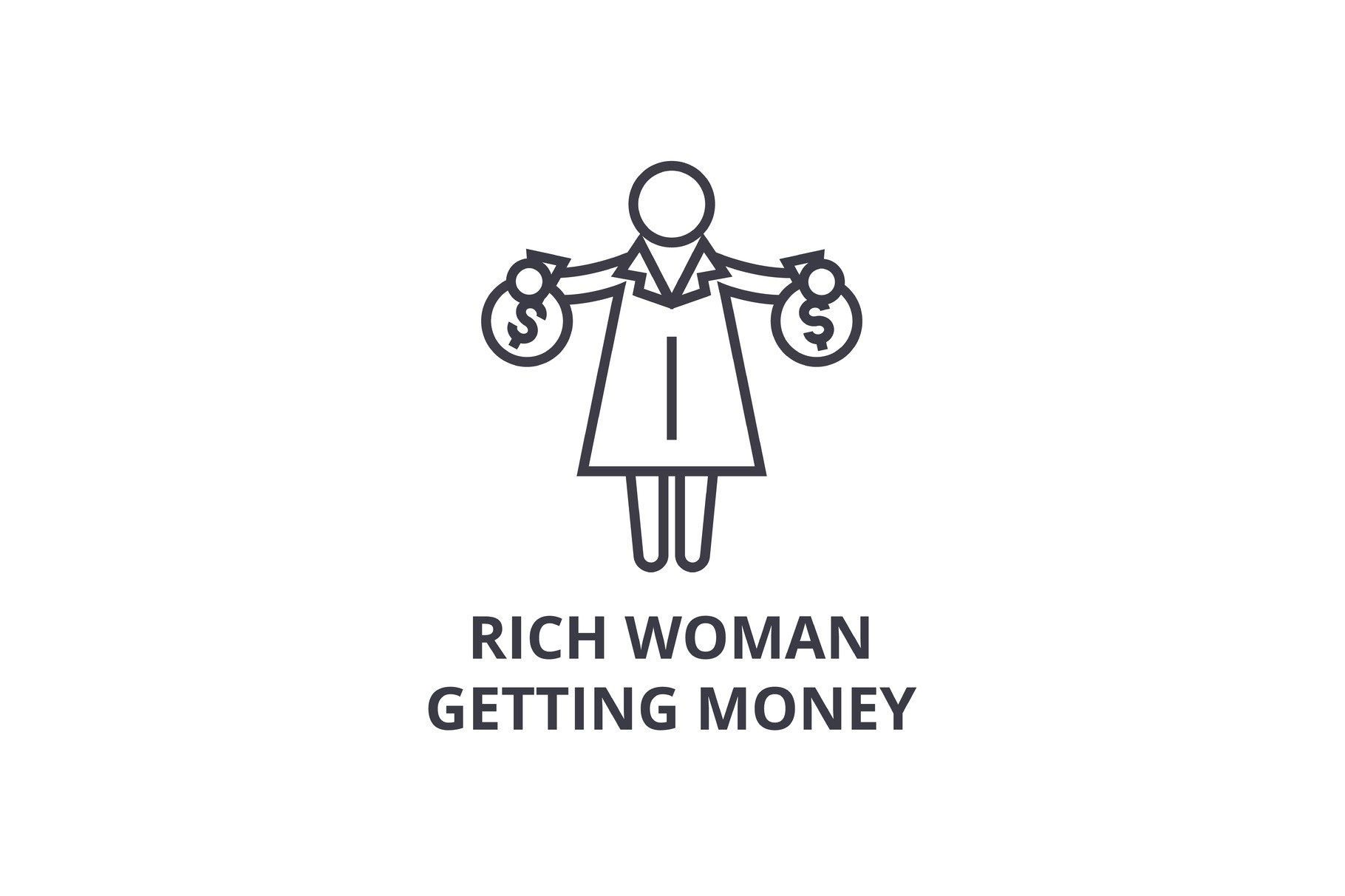 rich woman getting money thin line icon, sign, symbol, illustation ...