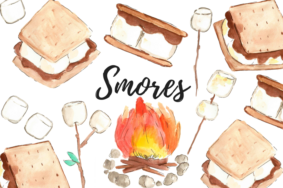 Watercolor Smores Camping Clip Art, a Food Illustration by Writelovely
