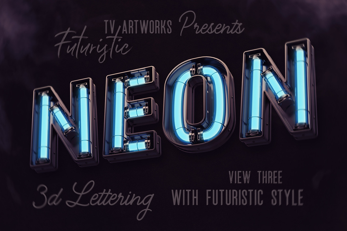 Futuristic Neon 3D Lettering, a Graphic by TVartworks | Creative Market