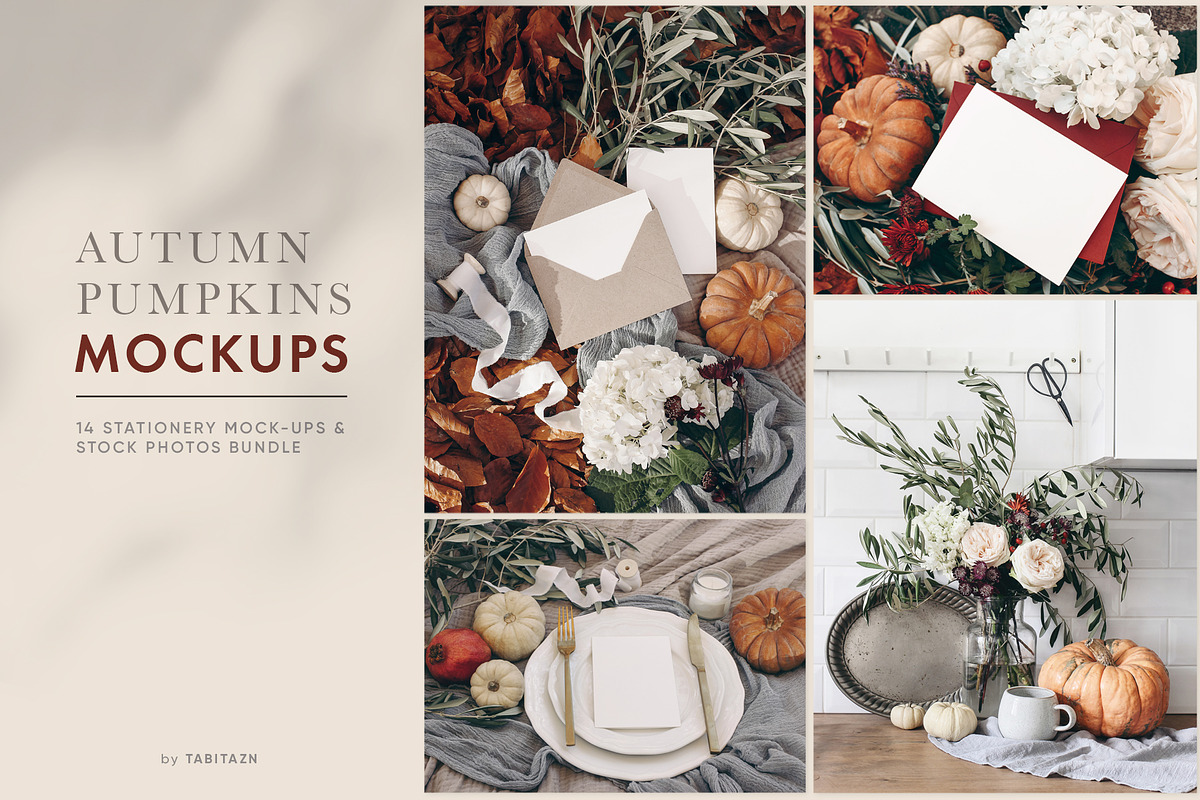 Autumn pumpkins mockups set, a Print Template by Tabita's shop
