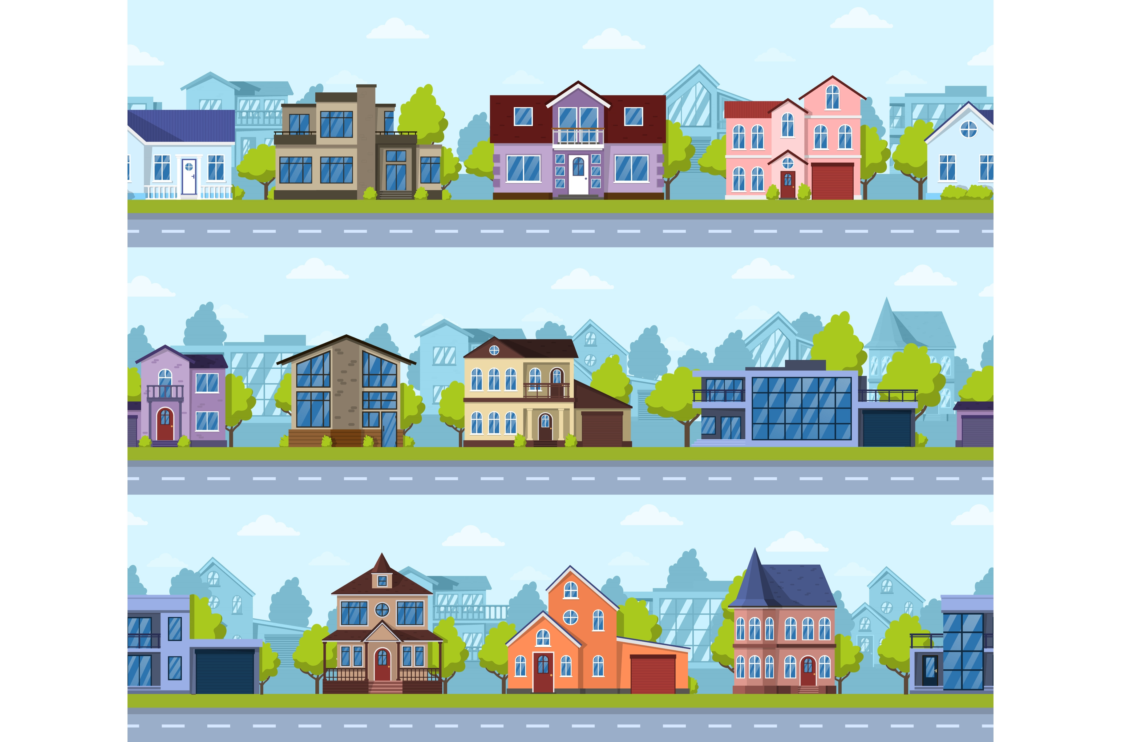 Suburban seamless cityscape | Graphics ~ Creative Market