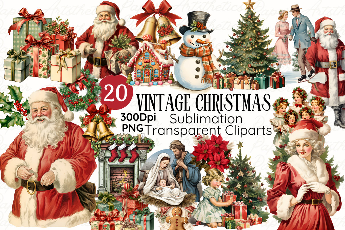 Vintage Christmas Clipart, a Seasonal Illustration by Paper Artsthetics ...