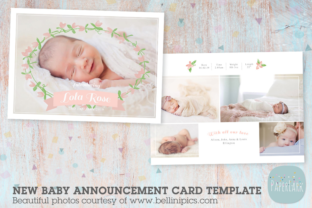 AN013 Newborn Baby Card Announcement, a Card Template by Paper Lark