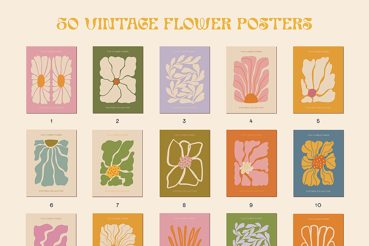 Retro Flower Posters. Printable Vector | Creative Market