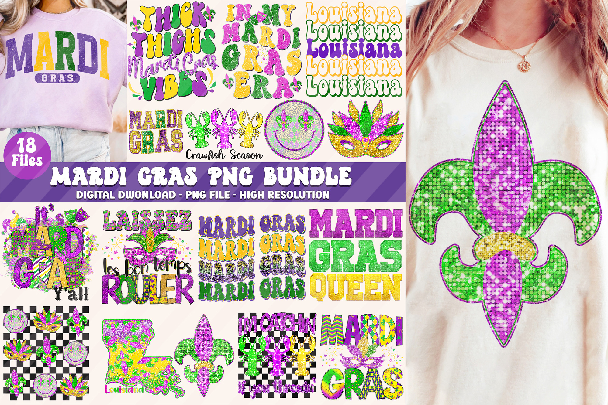 Mardi Gras Sublimation PNG Bundle