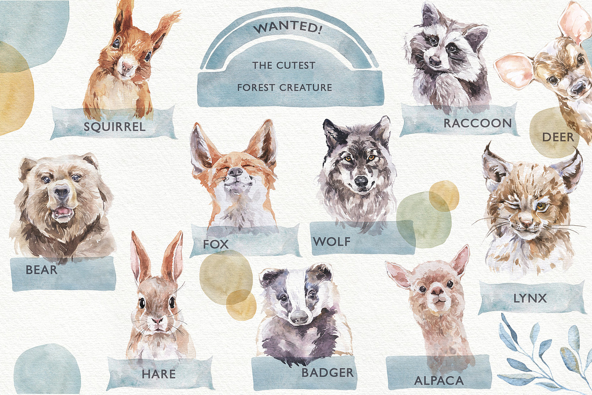 Boho Watercolor Animals & Rainbows, an Animal Illustration by Cat In Colour