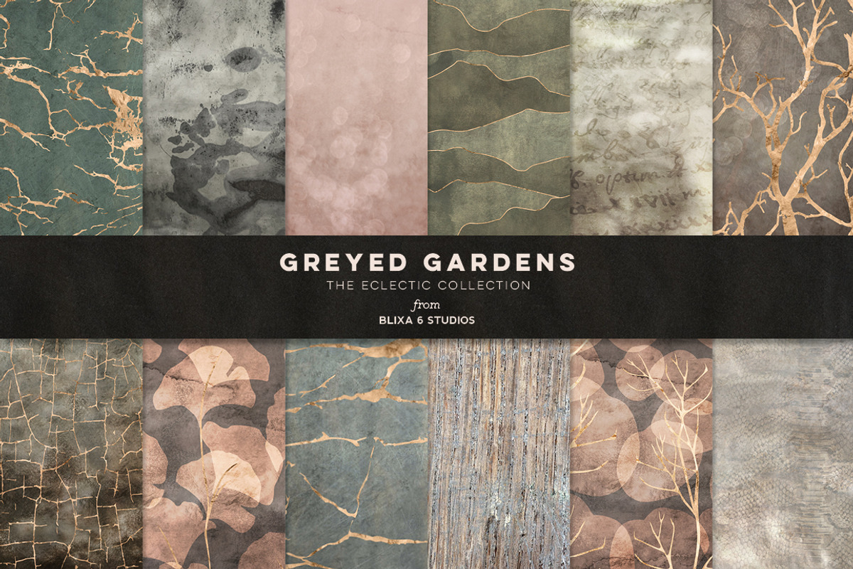 Greyed Gardens & Gold Graphics, a Pattern Graphic by Blixa 6 Studios