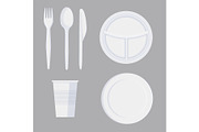 Set of cartoon plastic tableware in, a Food Illustration by skripnikbb