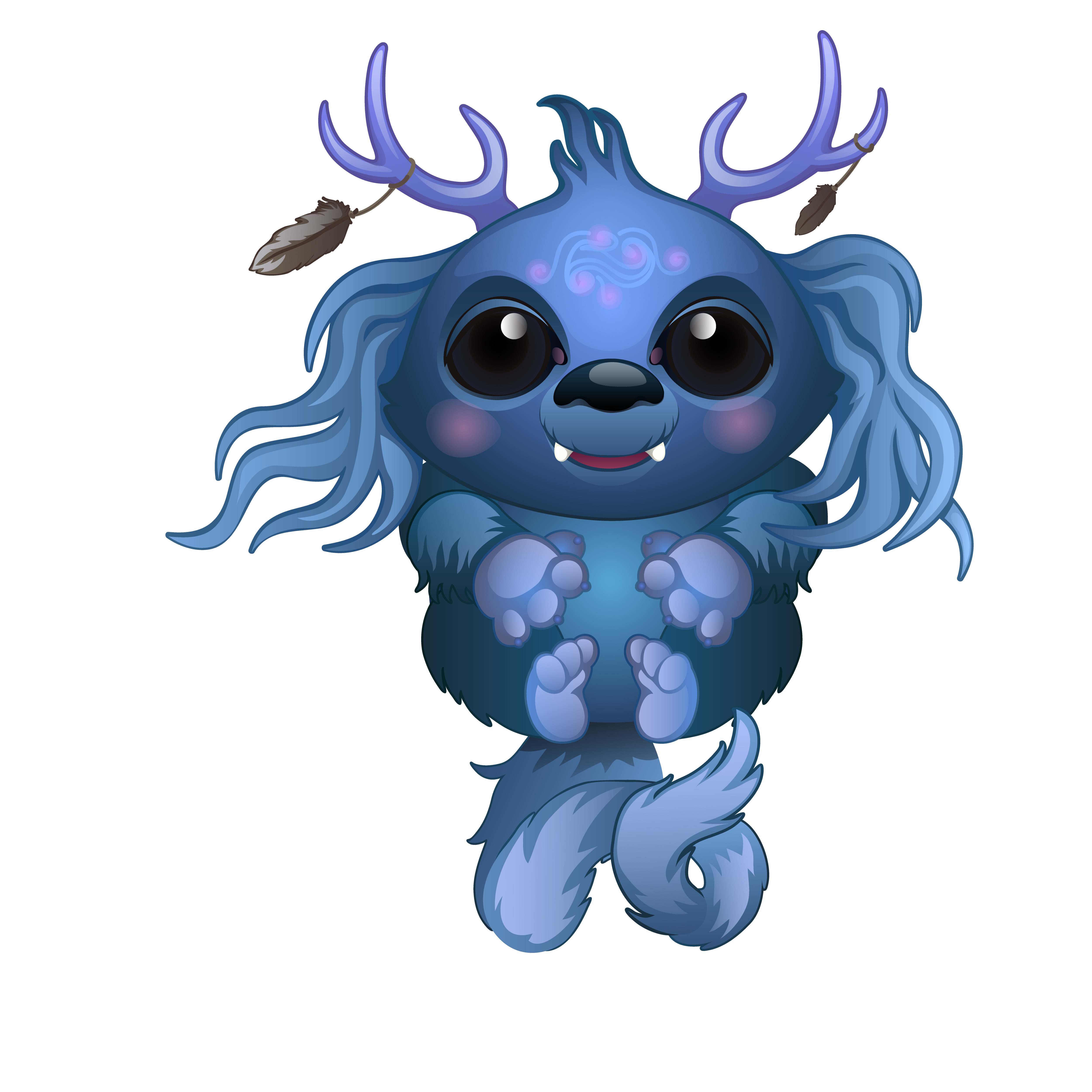 Smiling blue monster with horns | Animal Illustrations ~ Creative Market