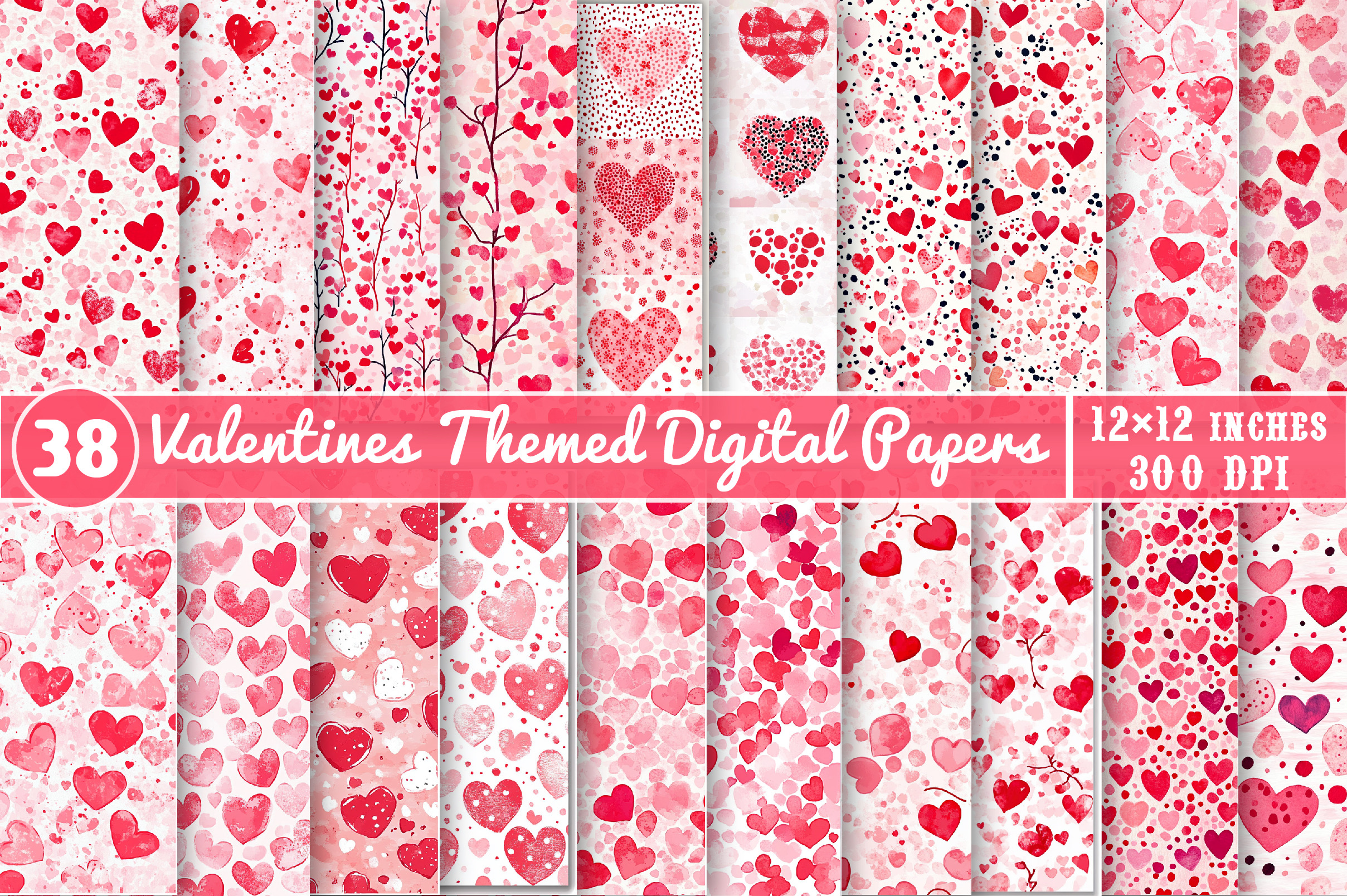 Valentines Themed Digital Papers, a Pattern Graphic by SinaCreation