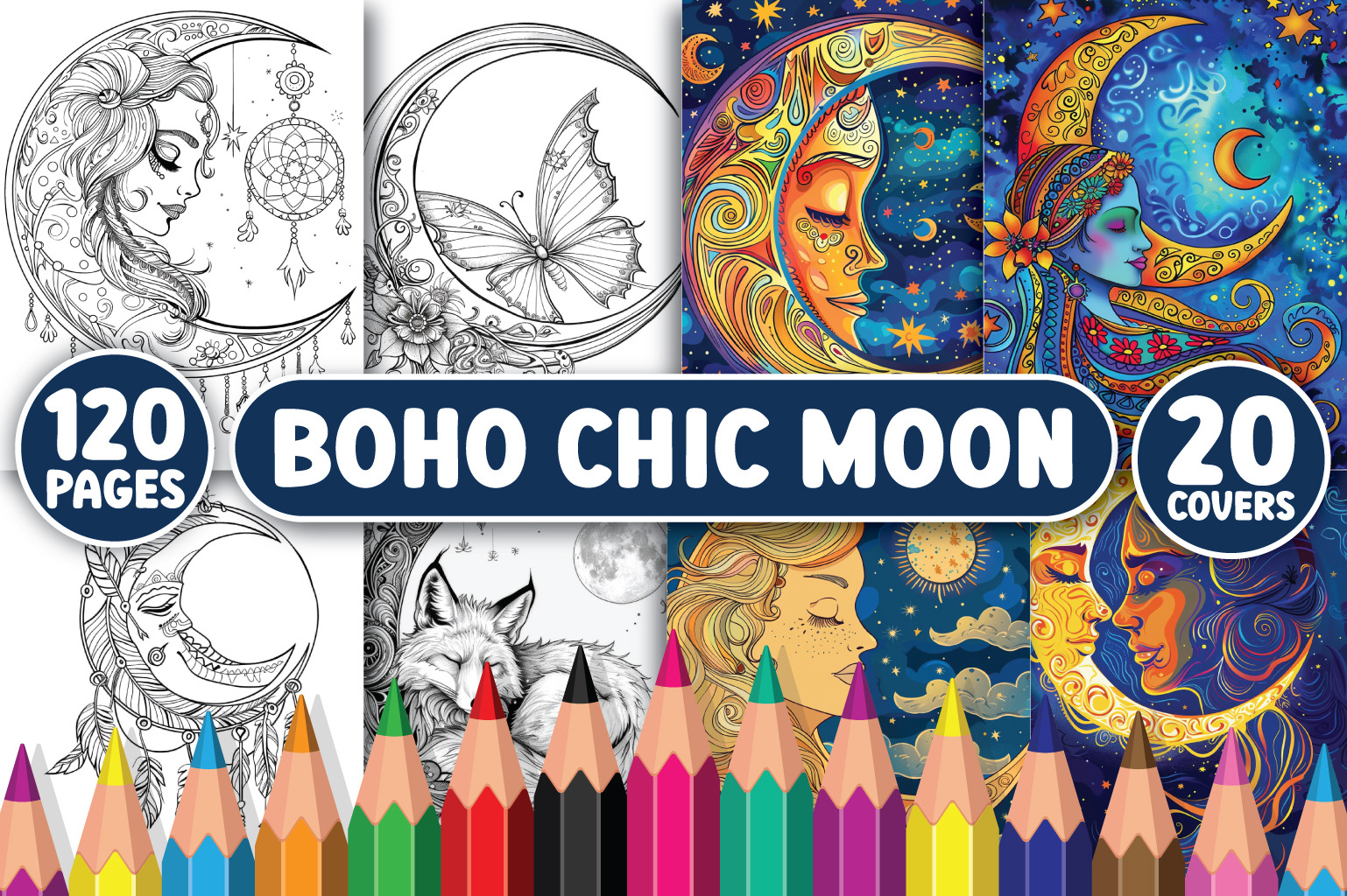 Boho Chic Moon Coloring Pages