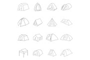 Tent forms icon set outline, an Illustration by Ylivdesign