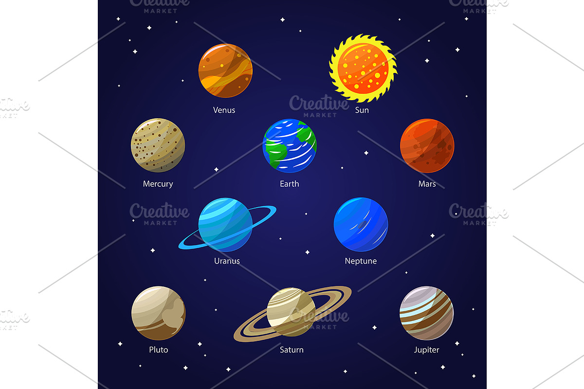 Solar System Planets and Sun, an Education Illustration by Bigmouse_art