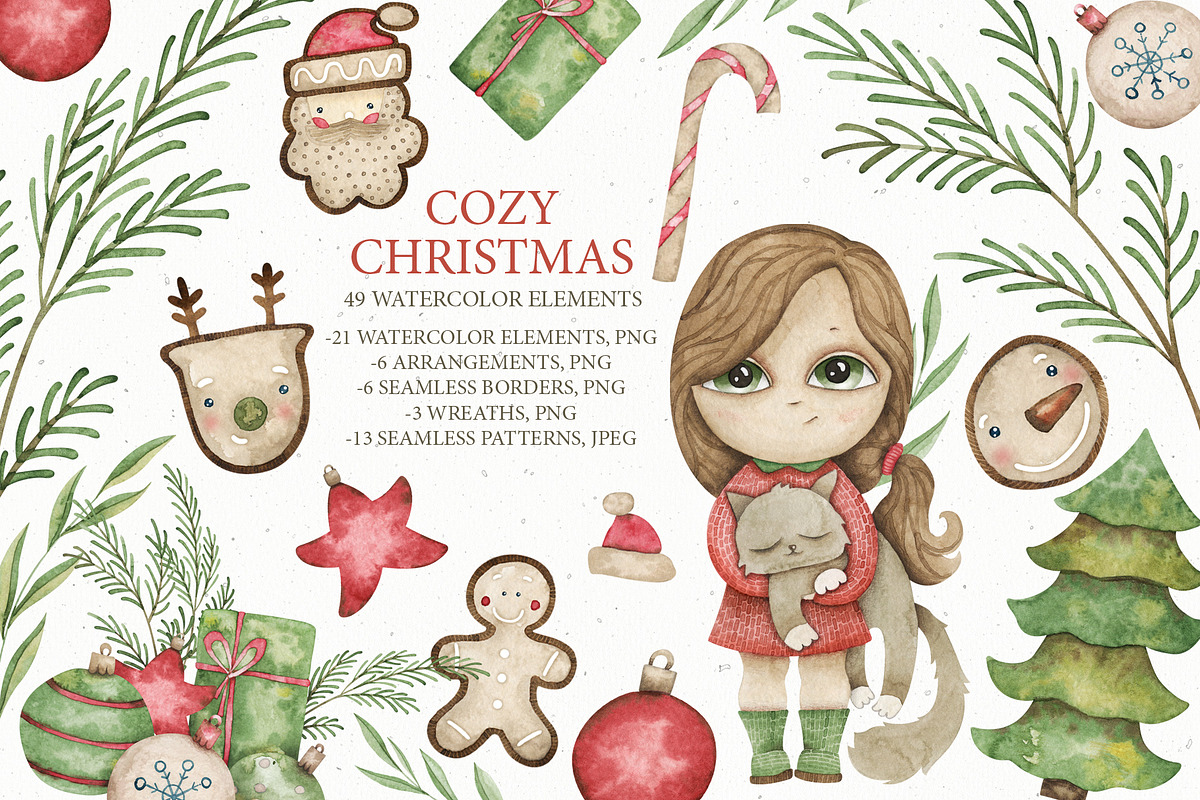 Watercolor Cozy Christmas set