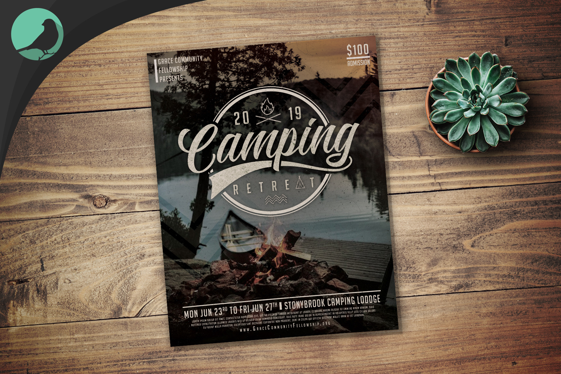 Camping Retreat Flyer Template, a Marketing Template by sparroworksdesign