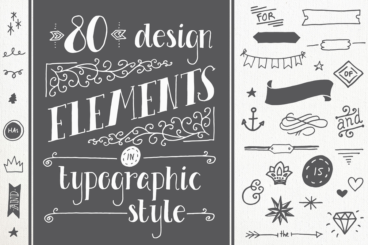 80 Typography Elements, an Object Graphic by The Pen and Brush