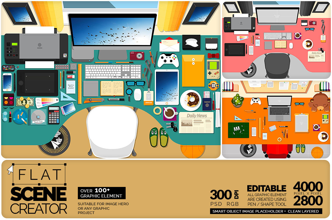 Flat Scene Creator, a Books & Magazine Mockup by SCworkspace