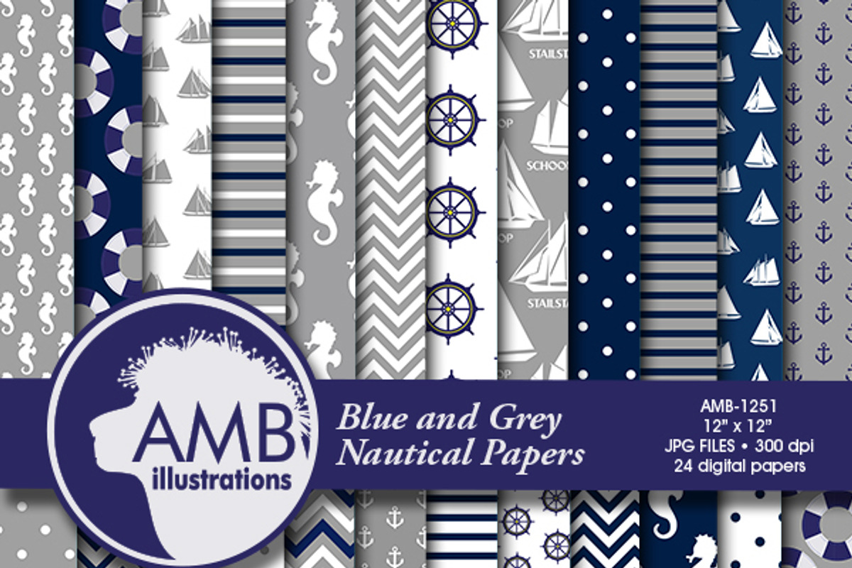 Nautical Digital papers, AMB-1251, a Pattern Graphic by AMBillustrations