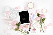 Ipad Mockup, Pink and Gold Flatlay, an iPad Mockup by Her Creative Studio