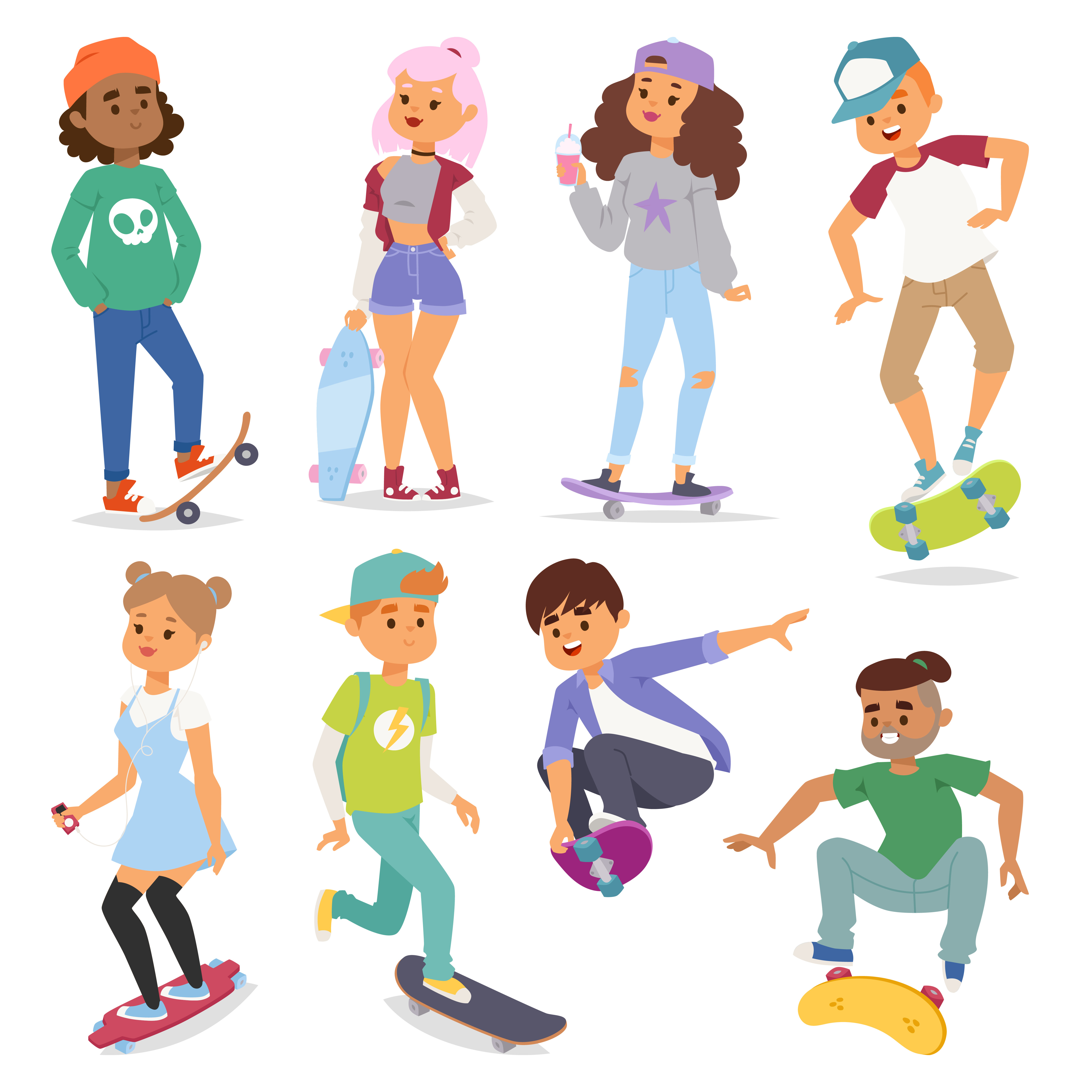 Skateboard characters set vector, an Education Illustration by ...