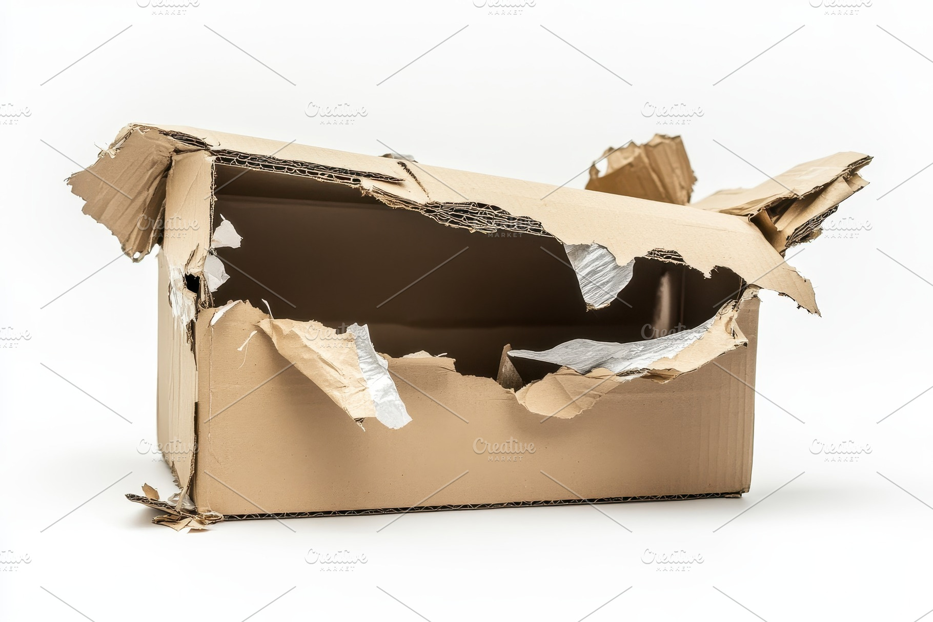 Damaged cardboard box with torn edge, a Photo by Pavel_design
