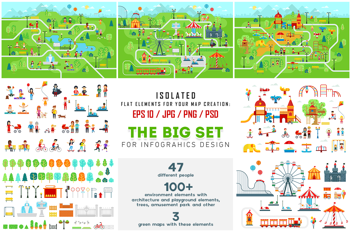 Park elements for map, flat vector, an Object Graphic by Bezvershenko ...