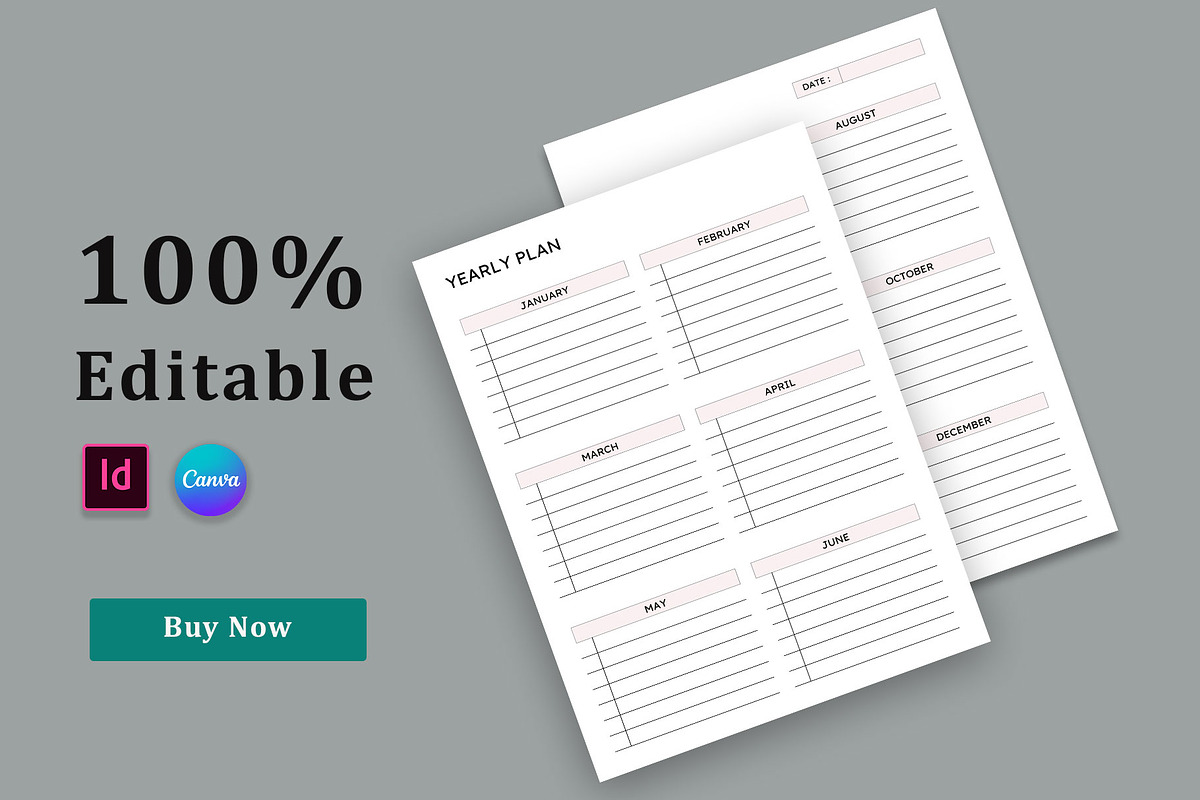 Yearly Planner/12 Month Overview, a Stationery Template by Design Zone