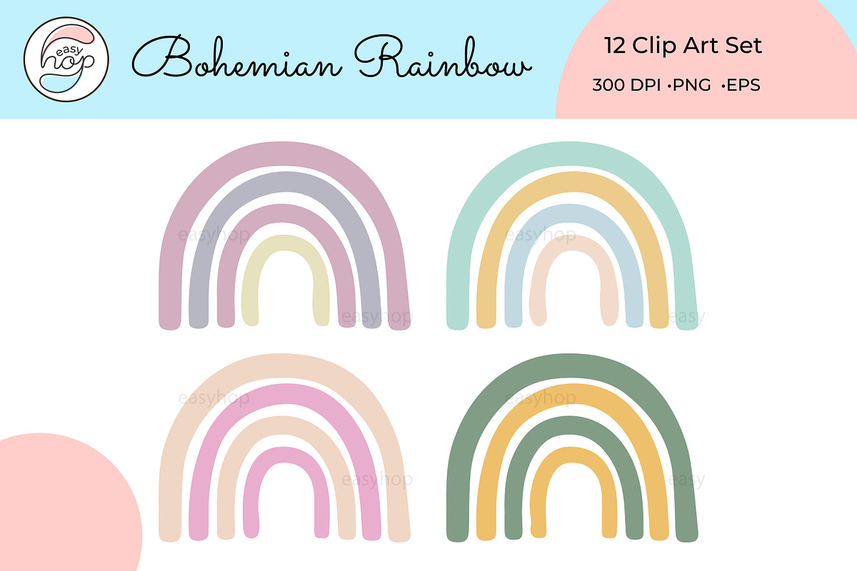 Boho Rainbow 12 Clip Art Set, an Object Graphic by Easy Hop | Creative ...