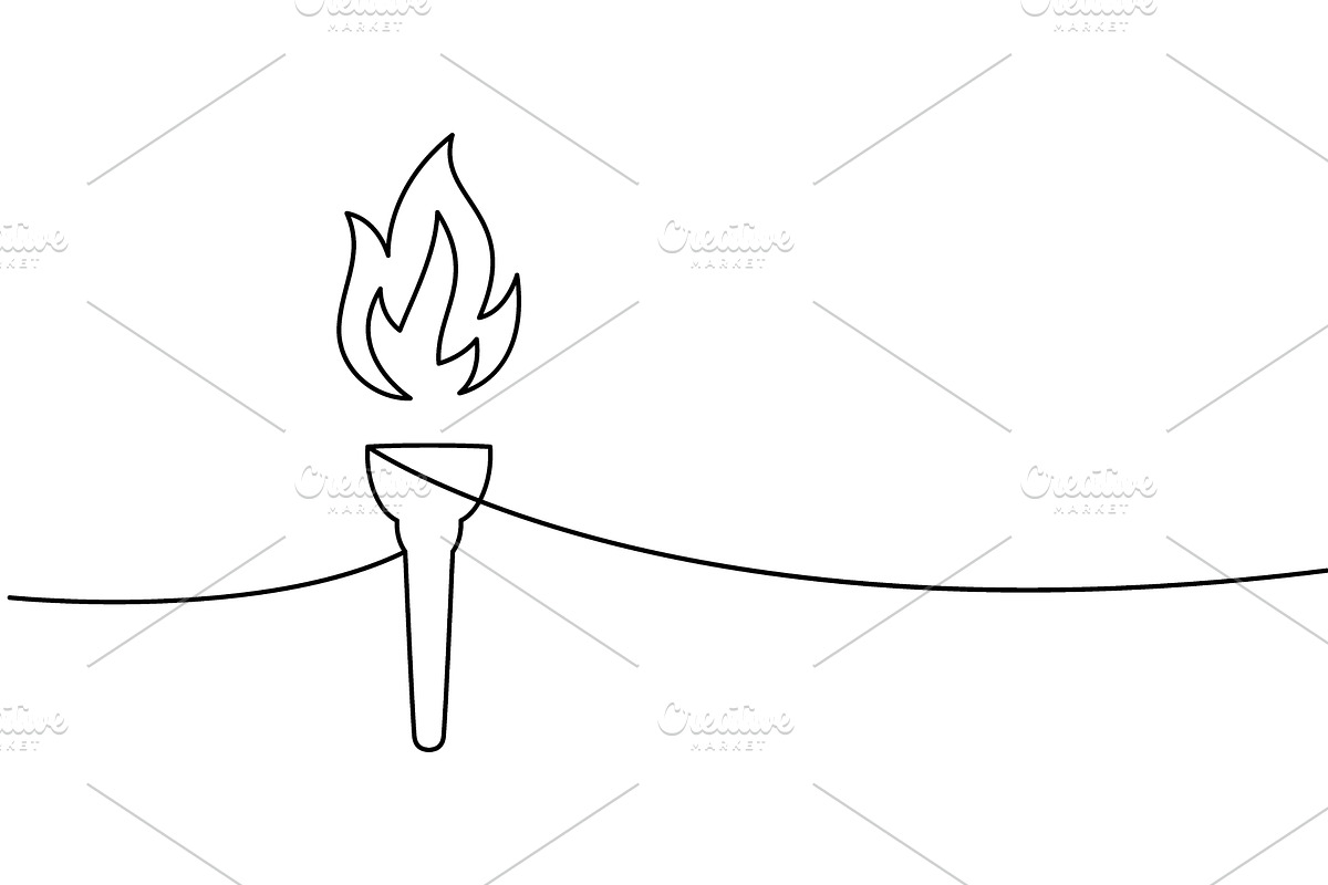 One line torch drawing. Minimalist, an Object Illustration by GraphiShop