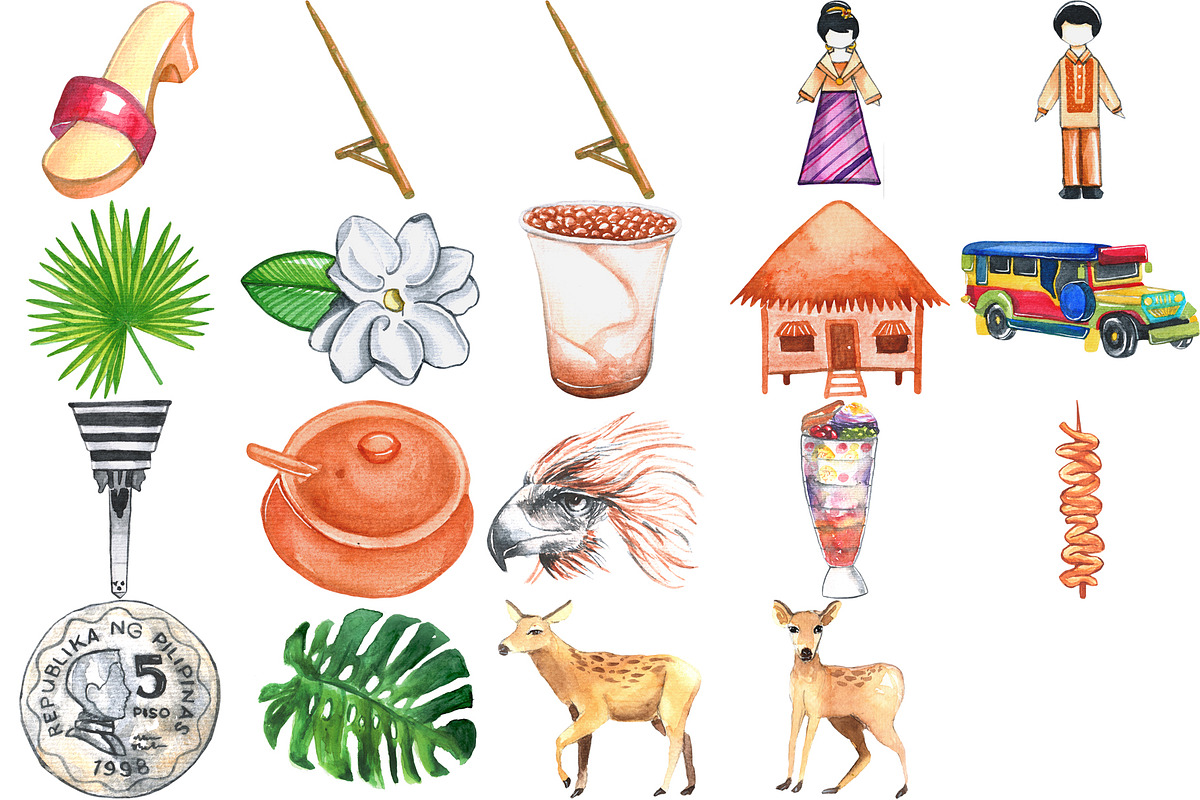 99 PHILIPPINE ICONS! Watercolor PNG, an Illustration by LilyBoo Clipart